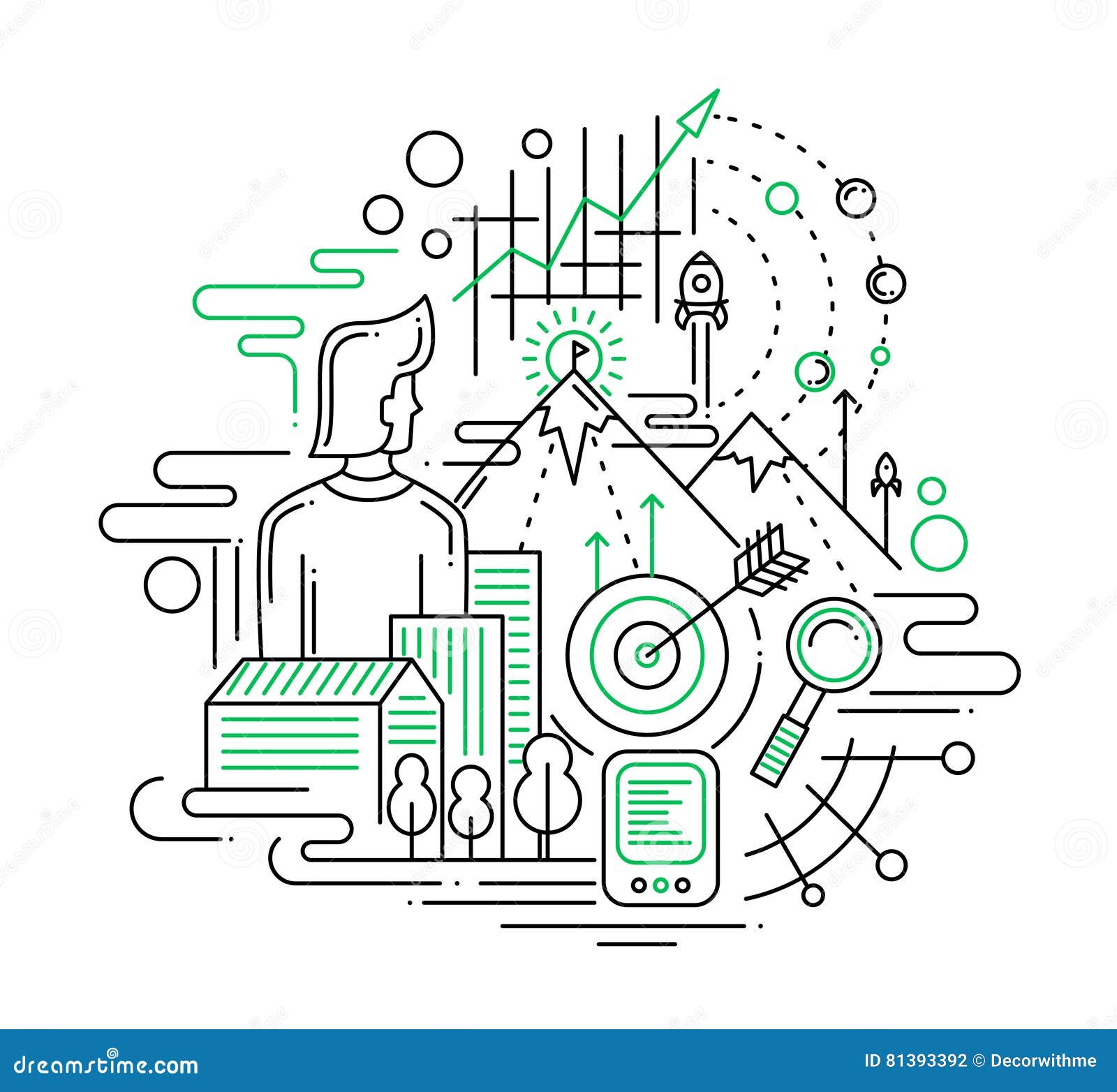 Man and His Aims - Line Design Composition Stock Vector - Illustration ... Man and His Aims - Line Design Composition Stock Vector - Illustration ...
