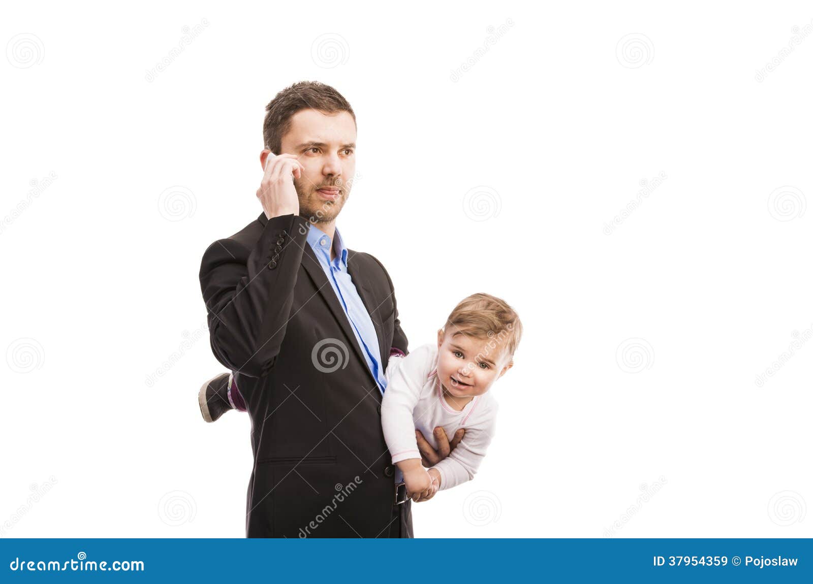 Man with his baby stock image. Image of looking, phone - 37954359