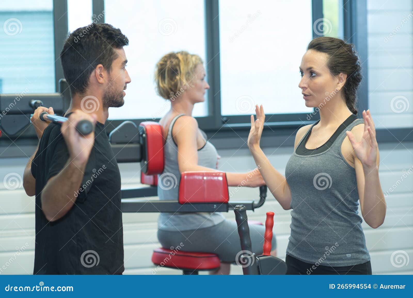 Man and coach in gym stock photo. Image of club, woman - 265994554