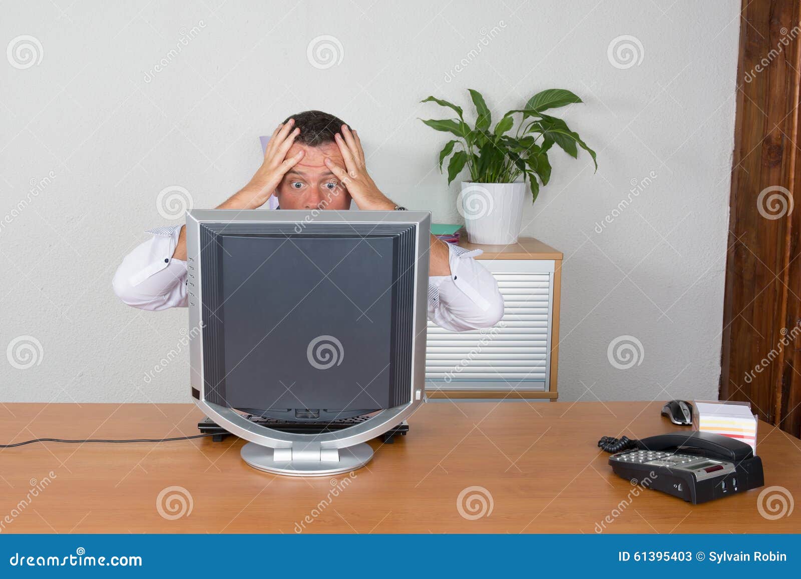 Man with His Computer at Business Place Stock Image - Image of screen ...