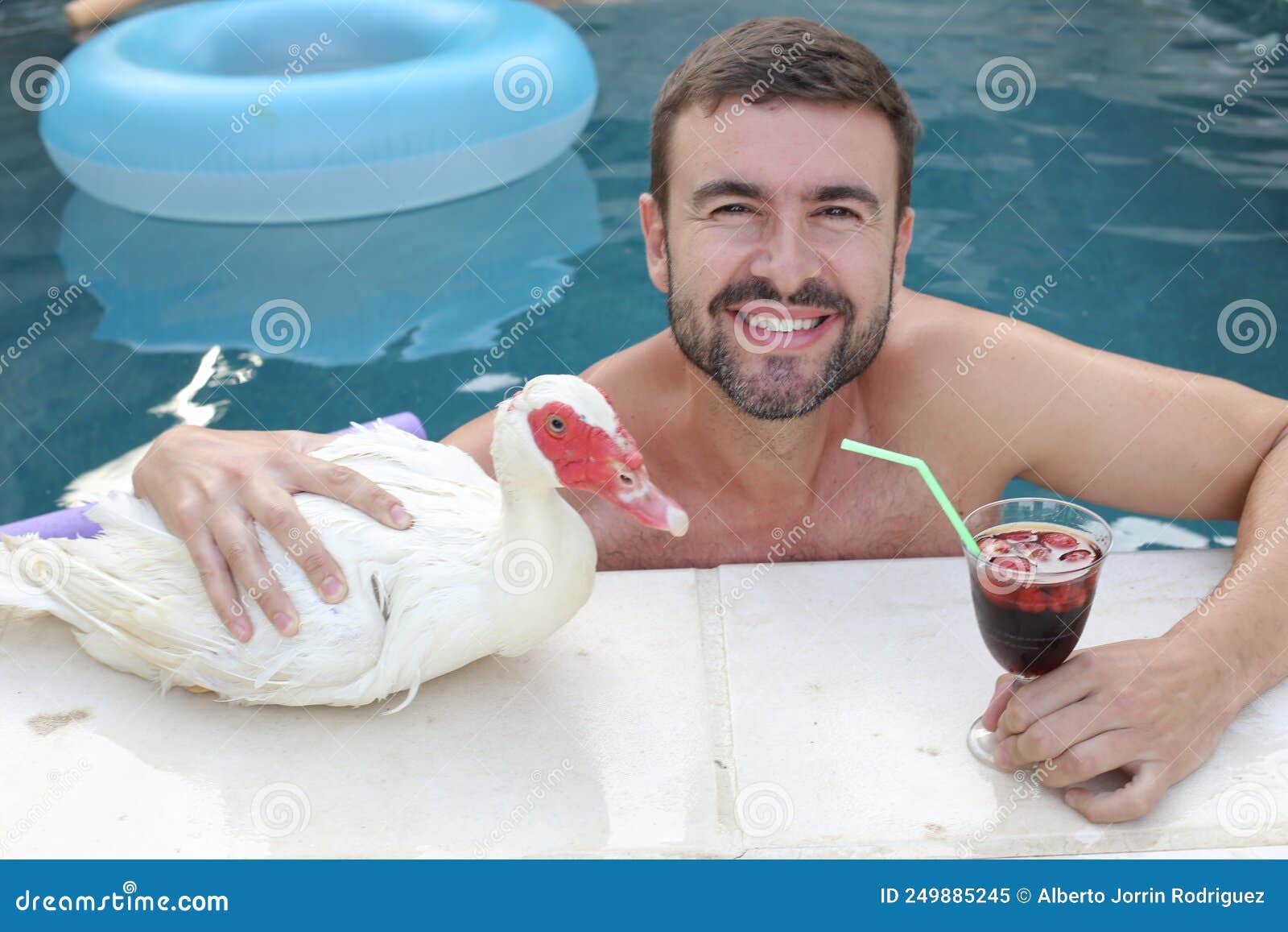 Man and His Cute Duck Pet on Vacations Together Stock Image - Image of ...