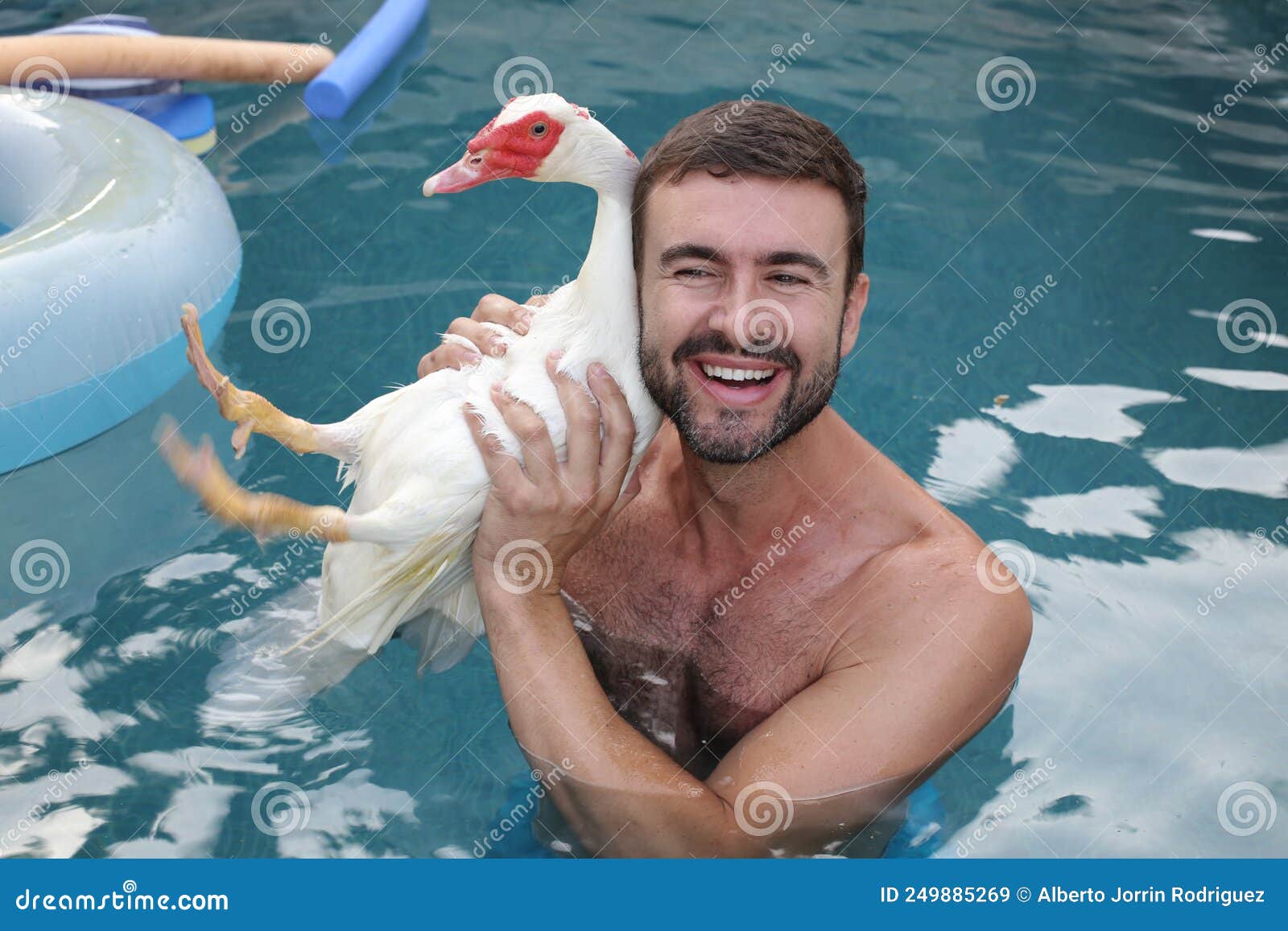 Man and His Cute Duck Pet on Vacations Together Stock Image - Image of ...