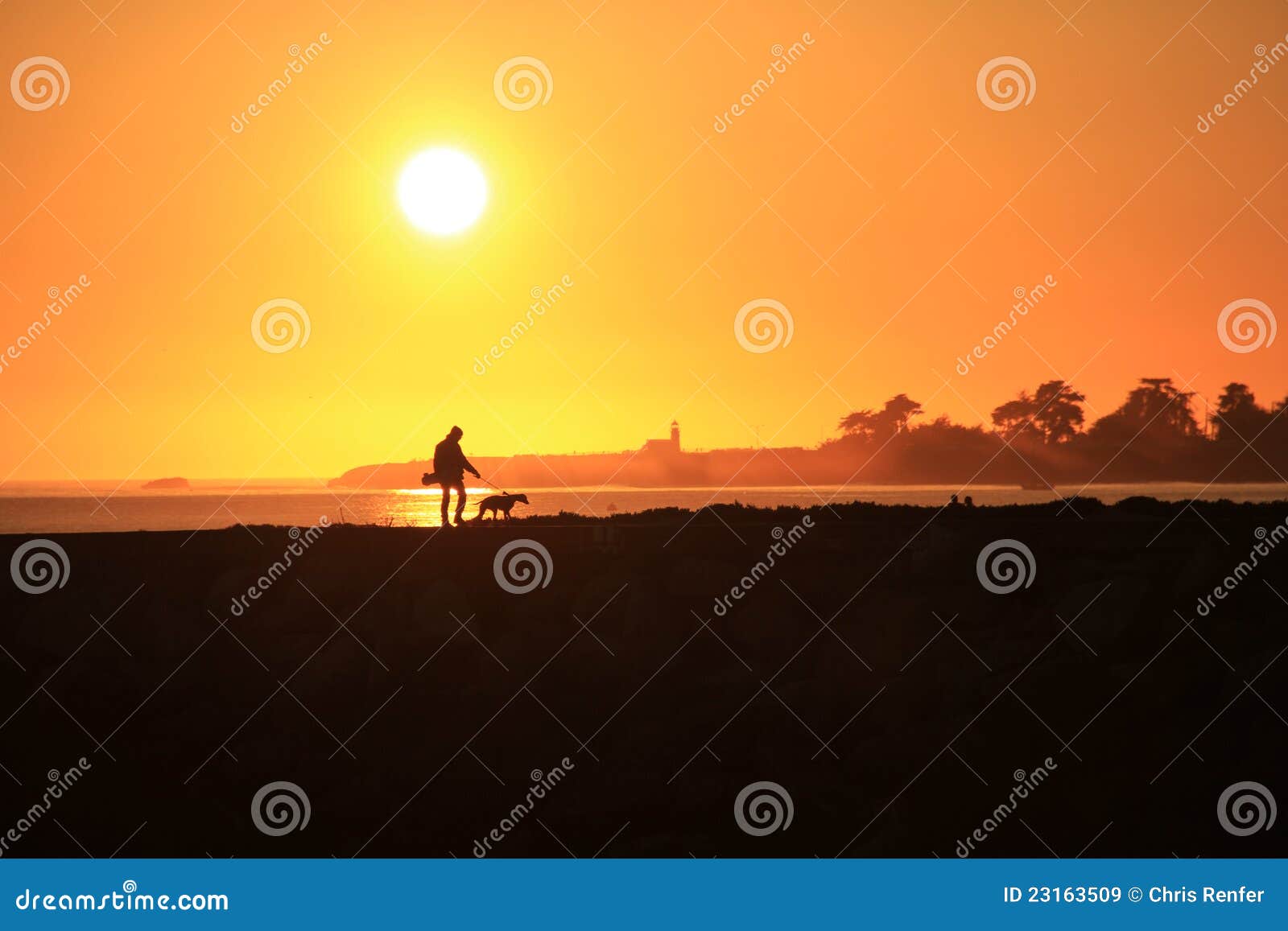 Man and His Dog Lighthouse Sunset Stock Image - Image of rays, sunset ...
