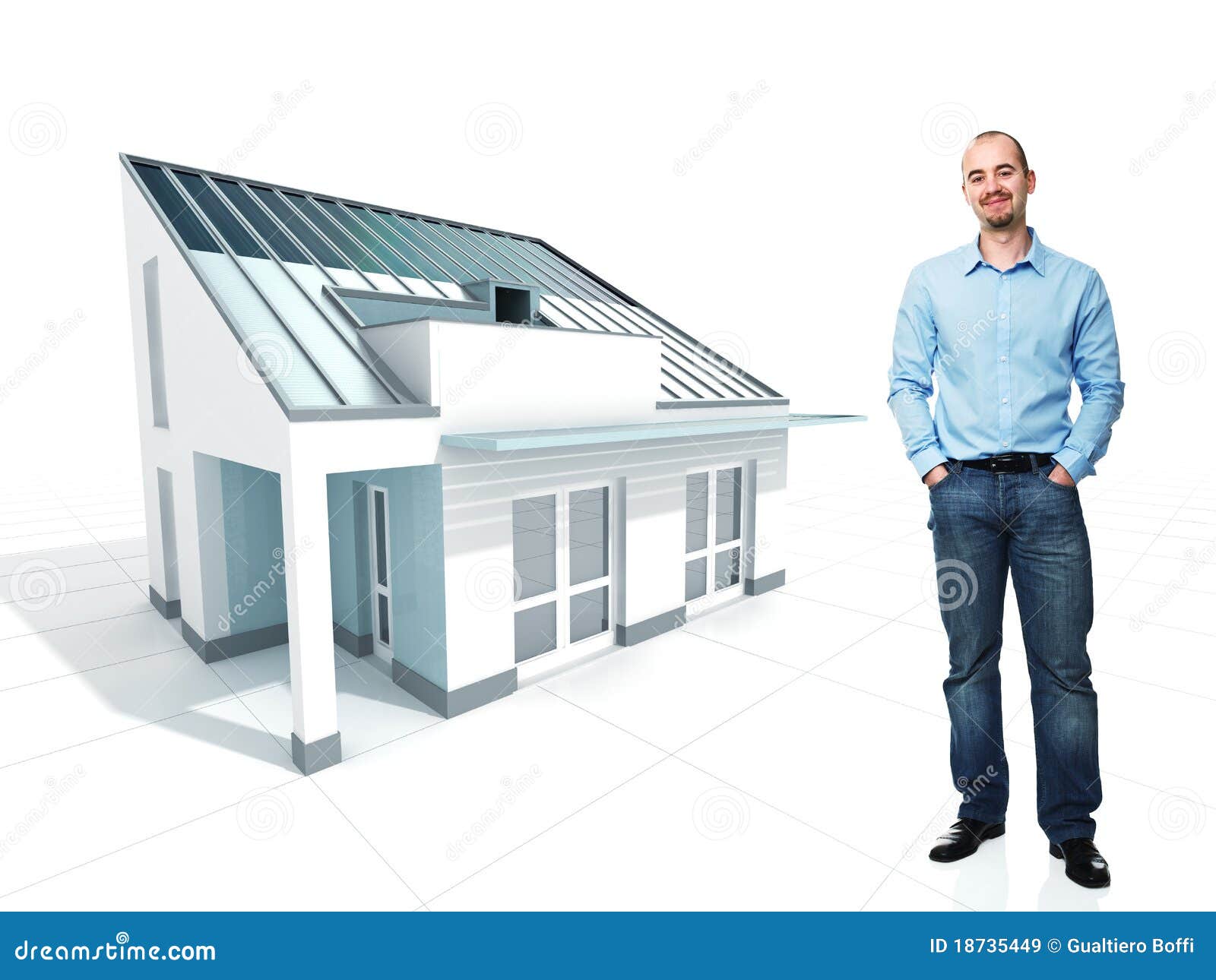 Man and his dream house stock image. Image of solar, stading - 18735449