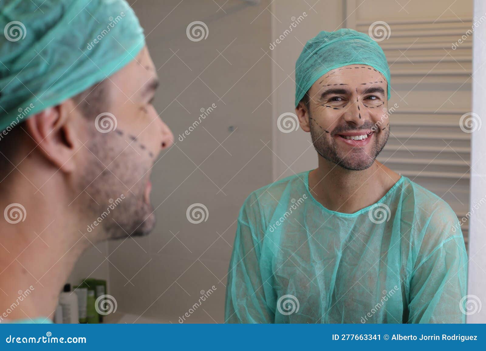 Man with His Face All Marked and Ready for Plastic Surgery Stock Image ...