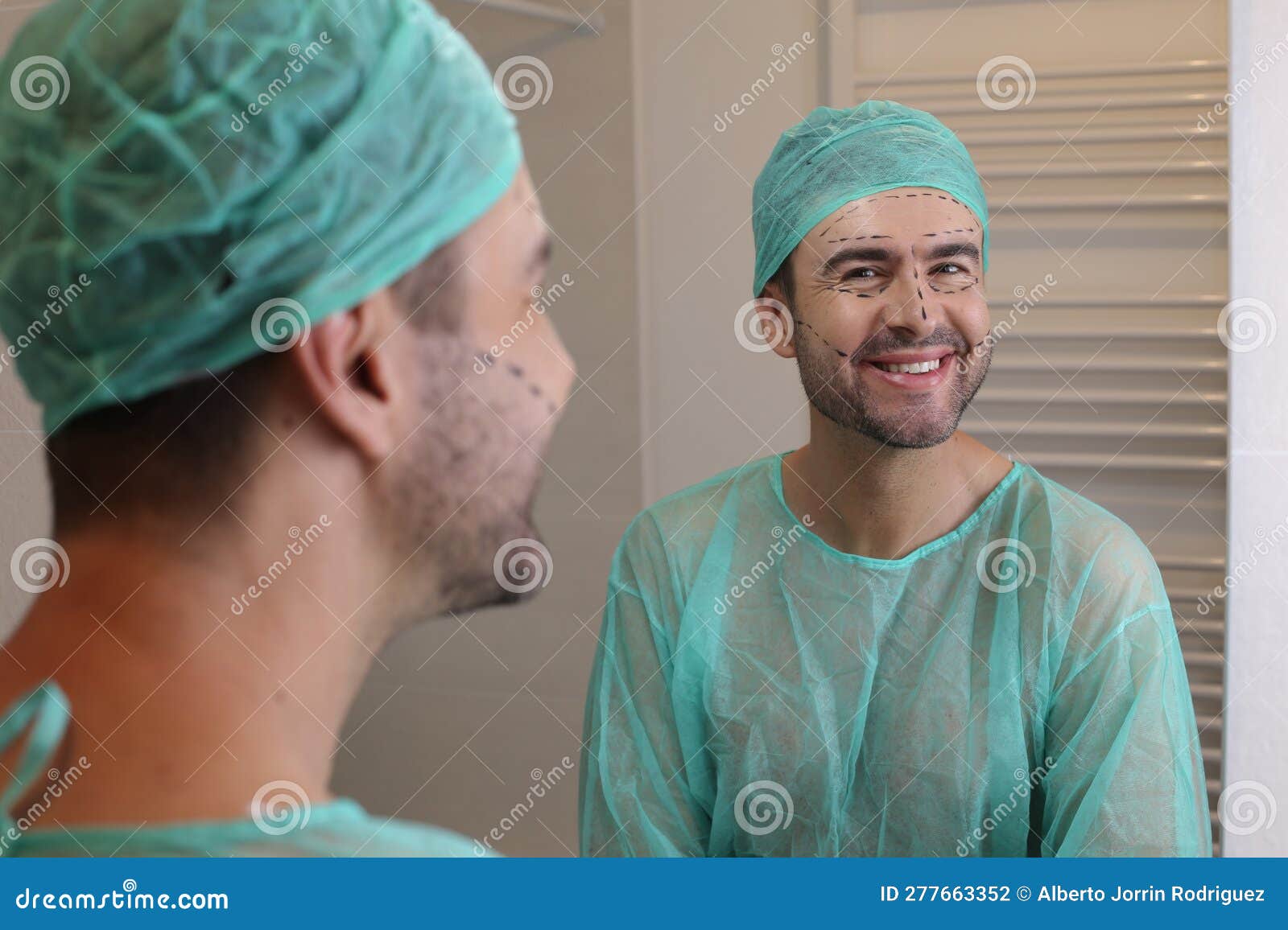 Man with His Face All Marked and Ready for Plastic Surgery Stock Photo ...