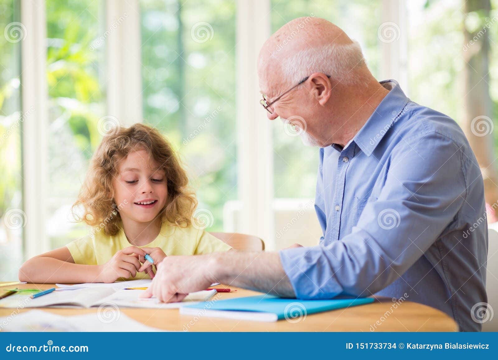 Man and His Grandchild Doing Homework after School Stock Photo - Image ...