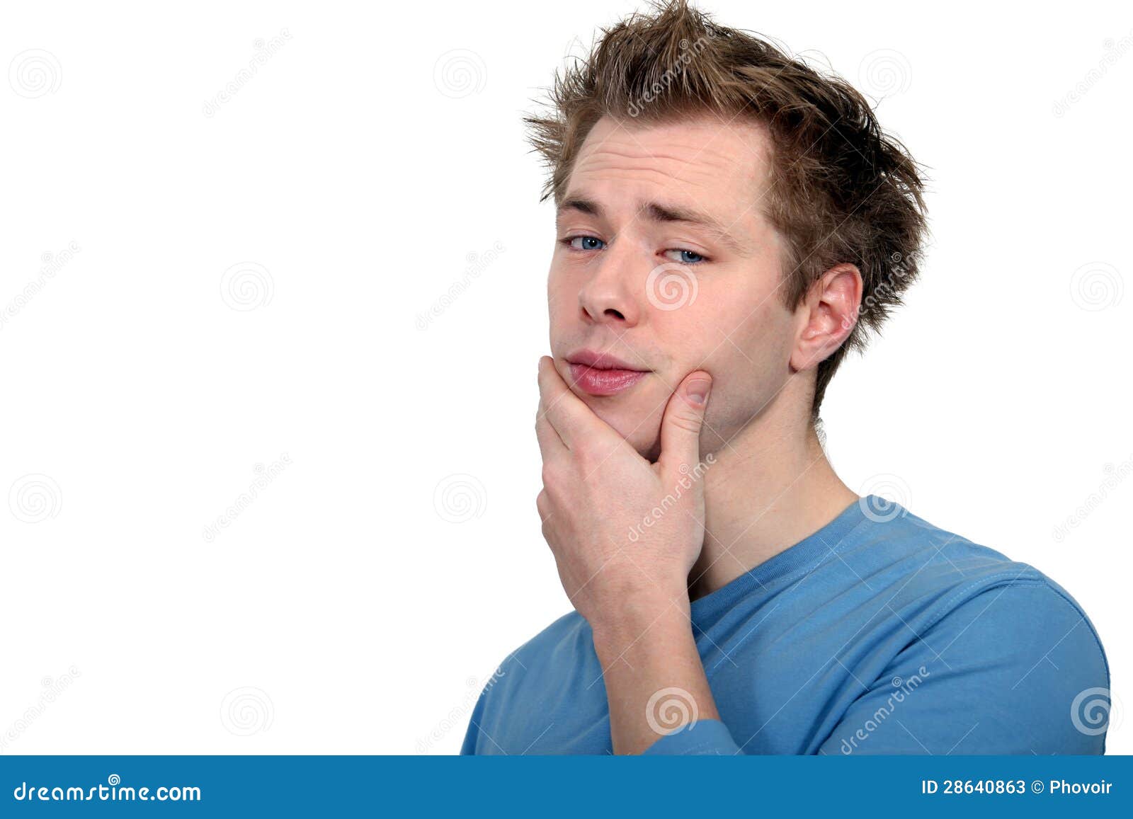 Man with his hand on chin stock image. Image of background - 28640863