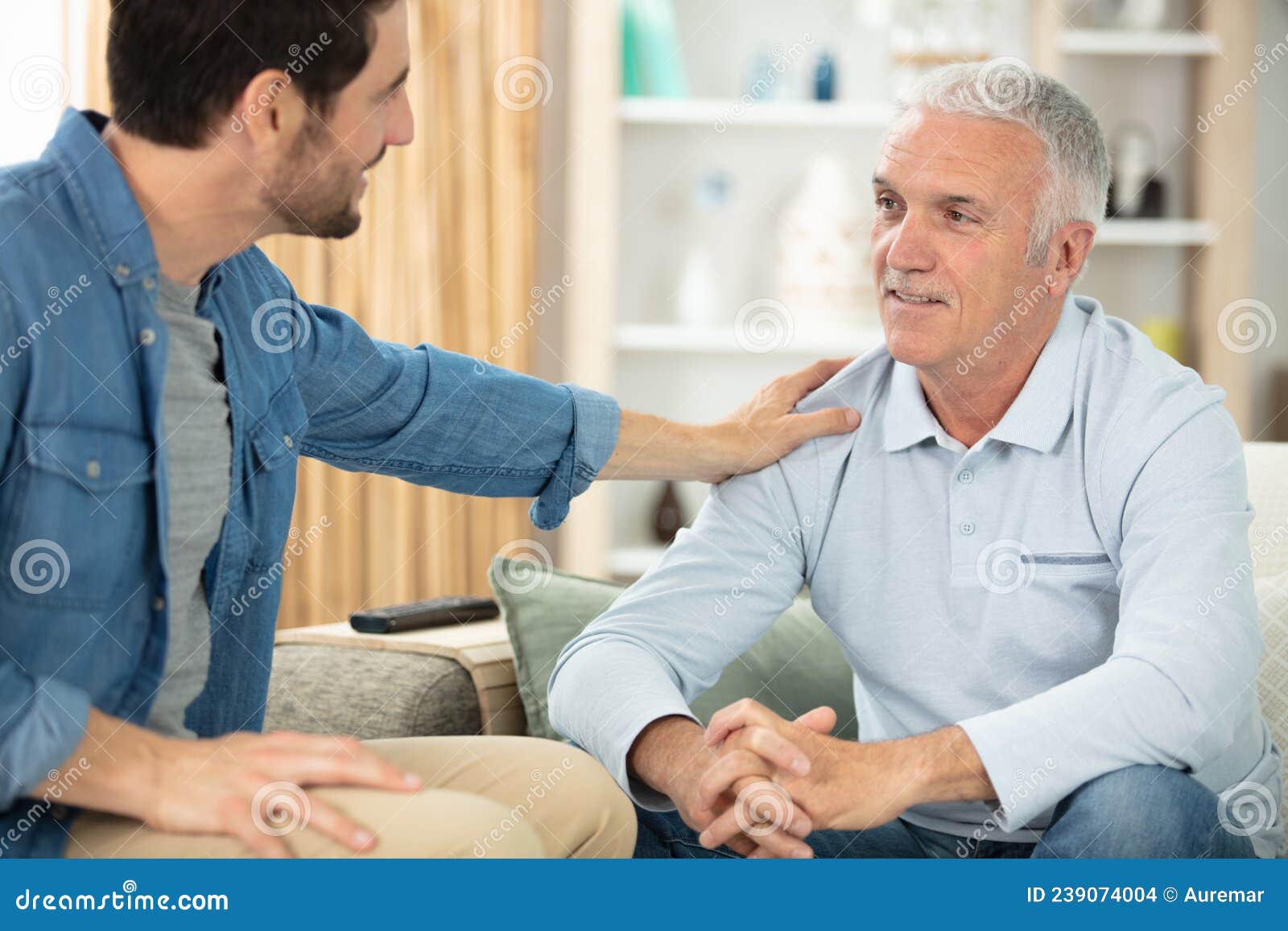 Man with Hand on Male Friends Shoulder Stock Photo - Image of help ...