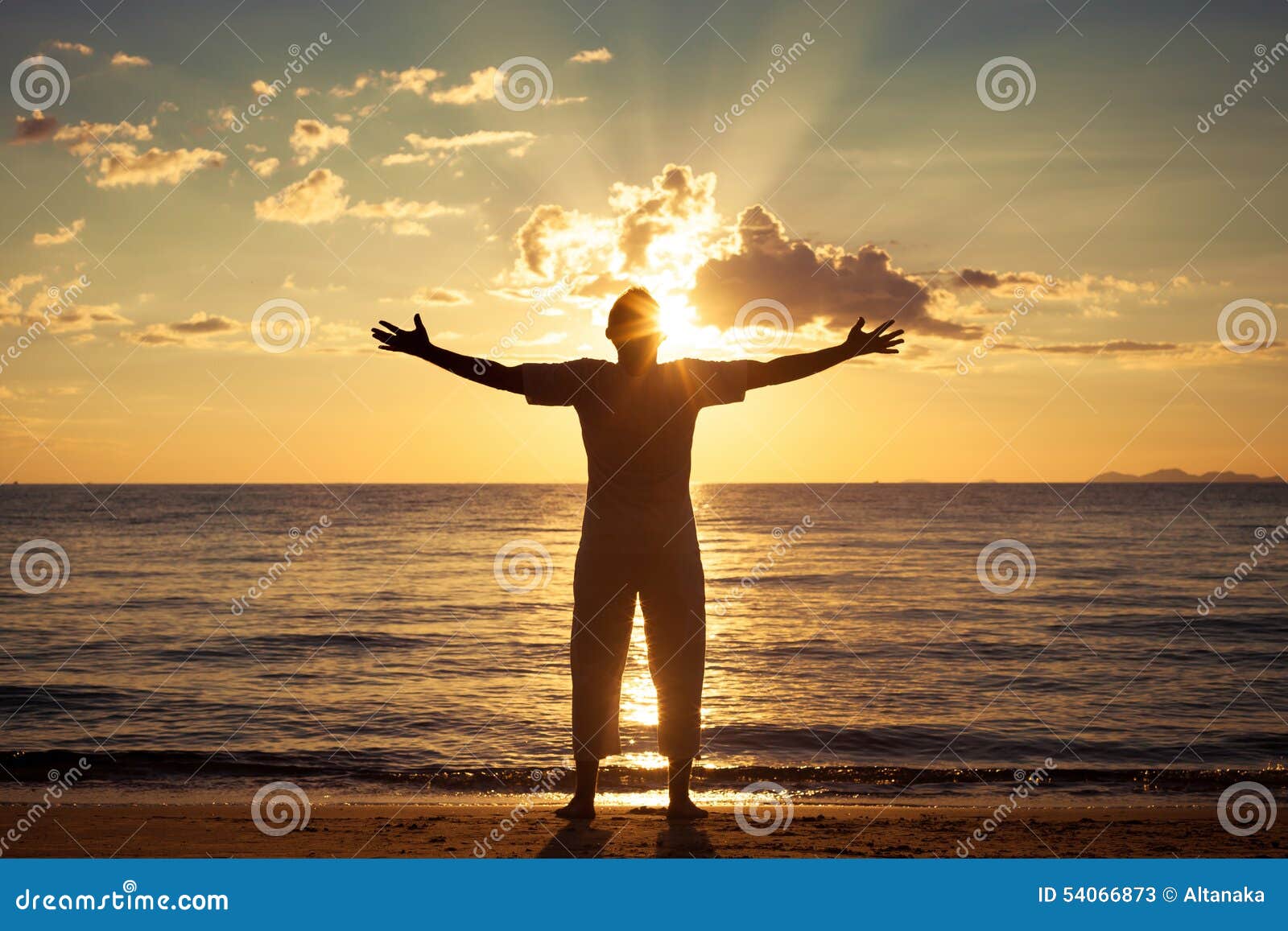 Man with His Hands Up at the Sunset Time Stock Image - Image of male ...