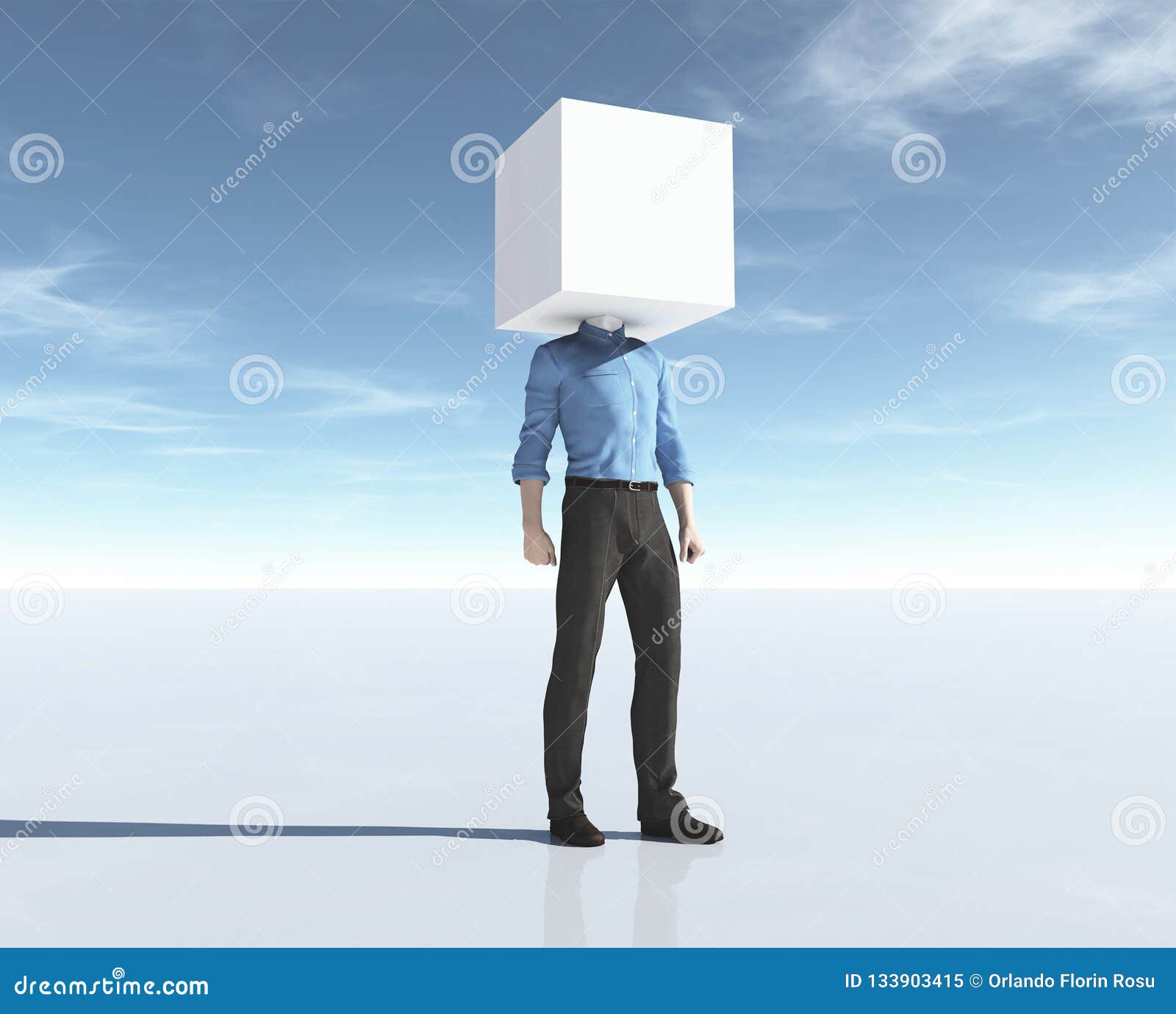 Man with His Head in a Cube Stock Illustration - Illustration of cube ...