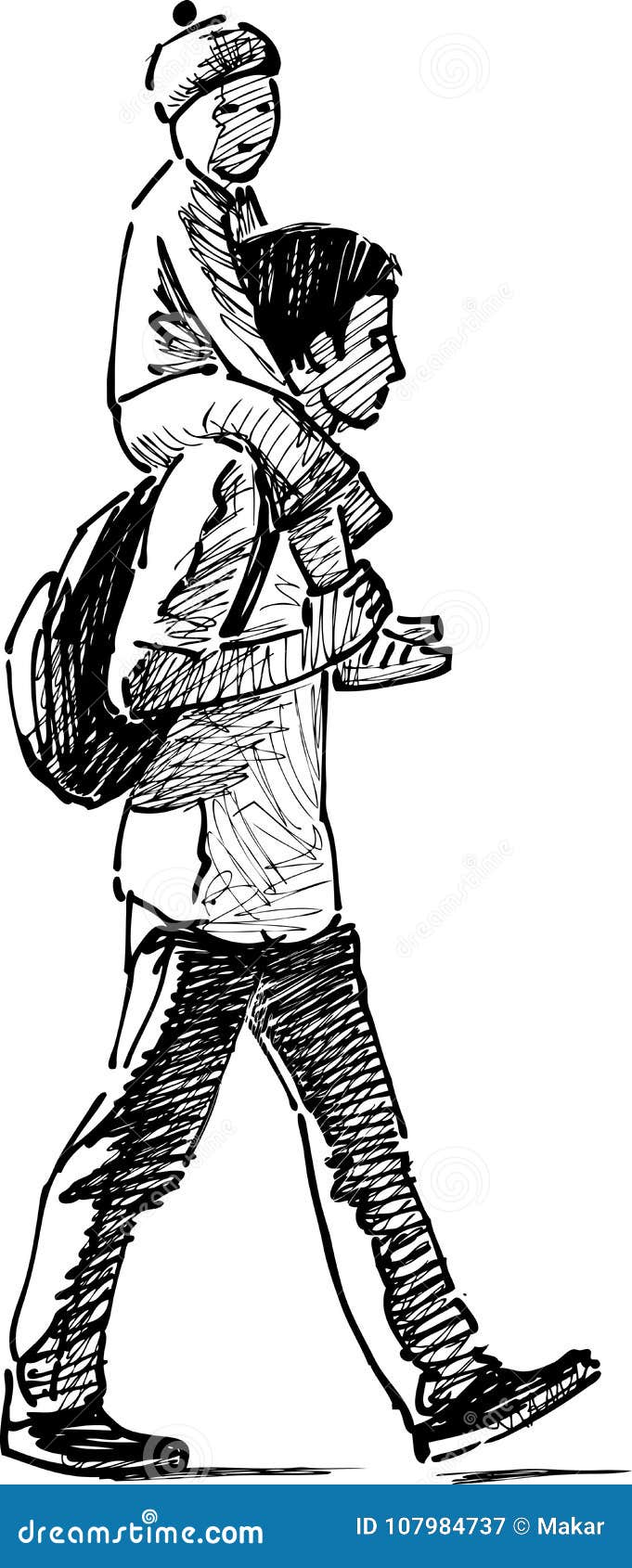 A Man with His Kid is Strolling Stock Vector - Illustration of candid ...