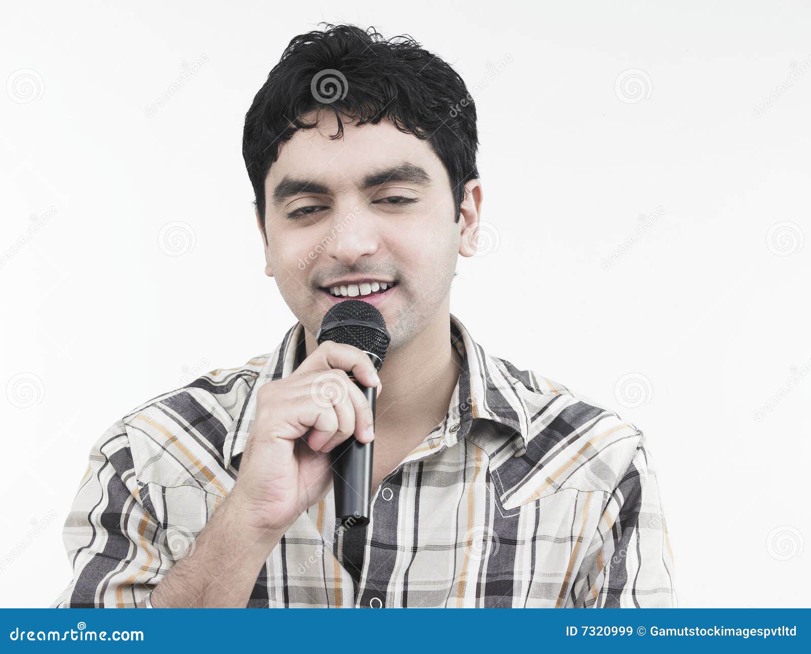 Man with his mike singing stock image. Image of isolated - 7320999