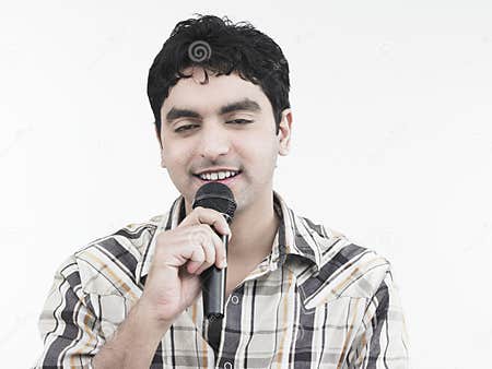 Man with his mike singing stock image. Image of isolated - 7320999