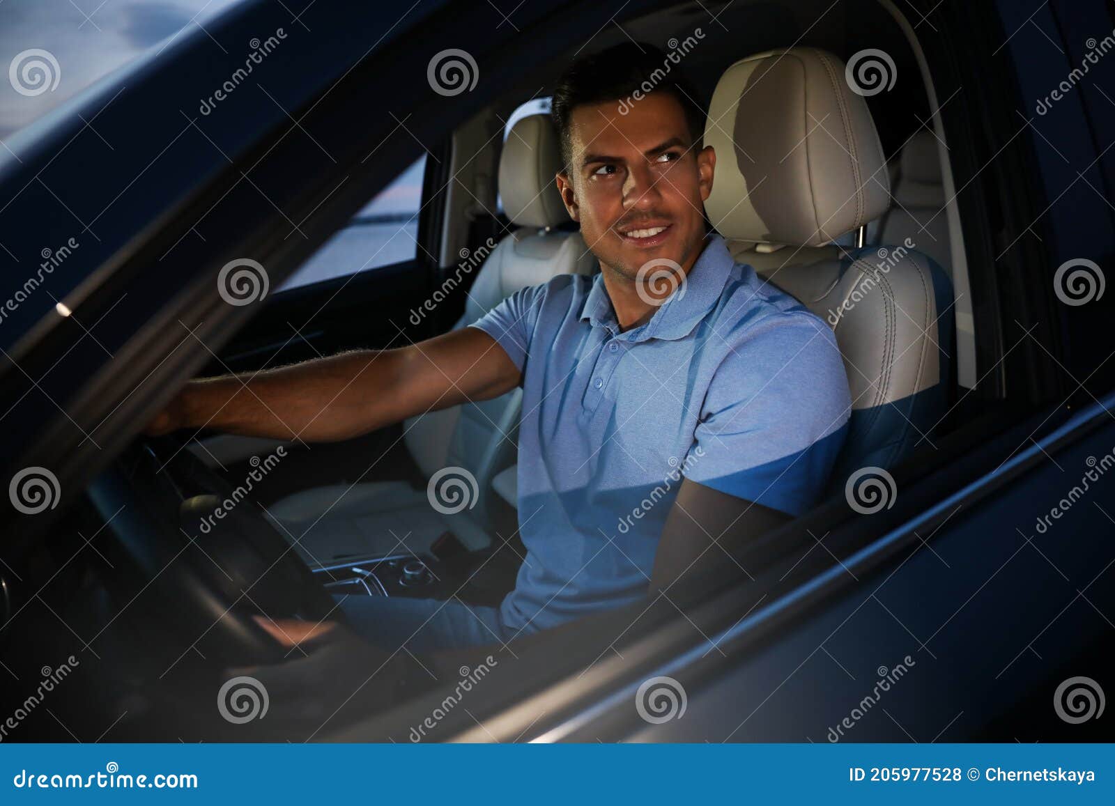 Handsome Man in His Modern Car, View from Outside Stock Photo - Image ...