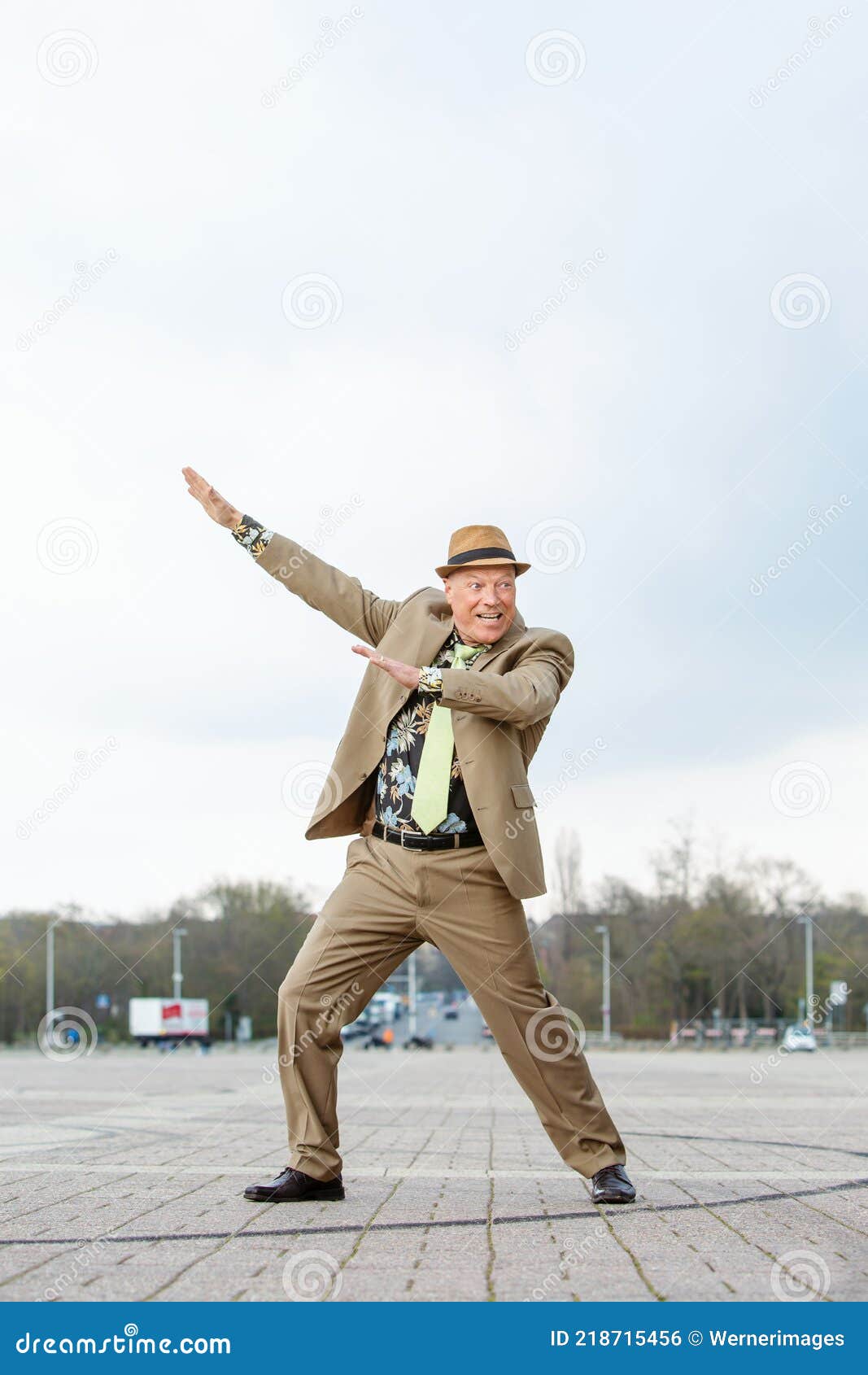 Man in a Brown Suit from the 1980s Dancing on the Street Stock Photo ...