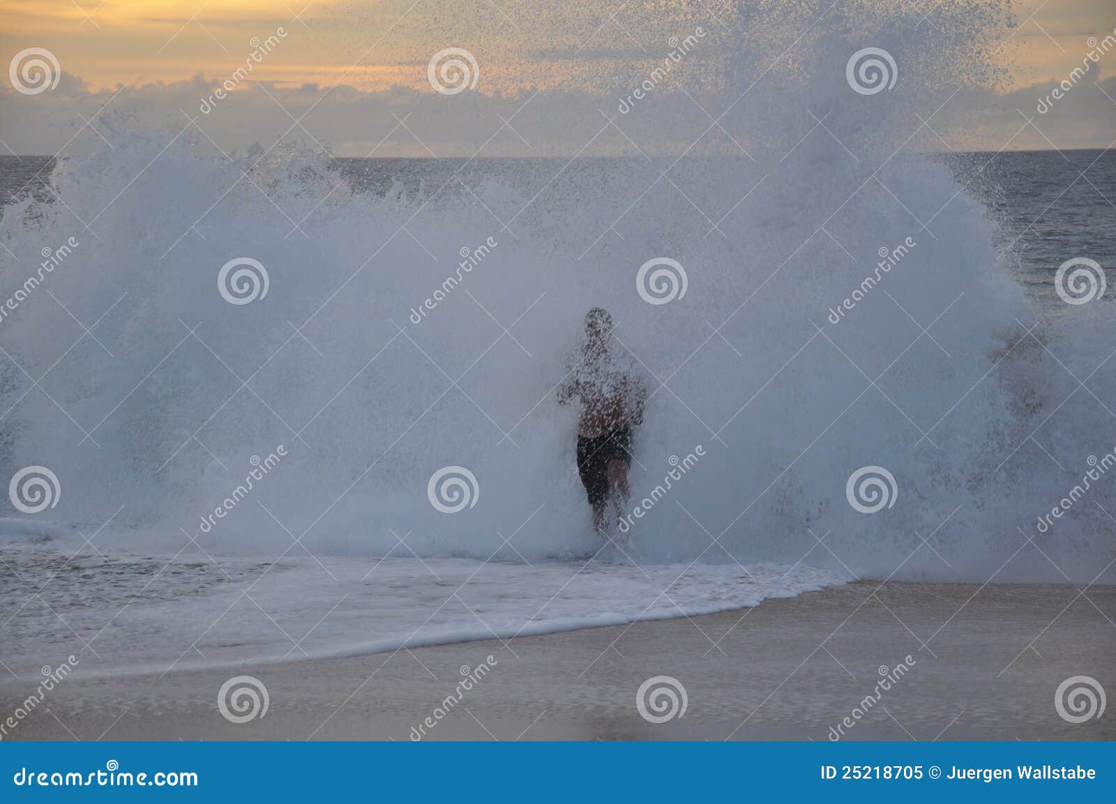 Man Hit by Big Wave on Papohaku Beach, Molokai Stock Image - Image of ...