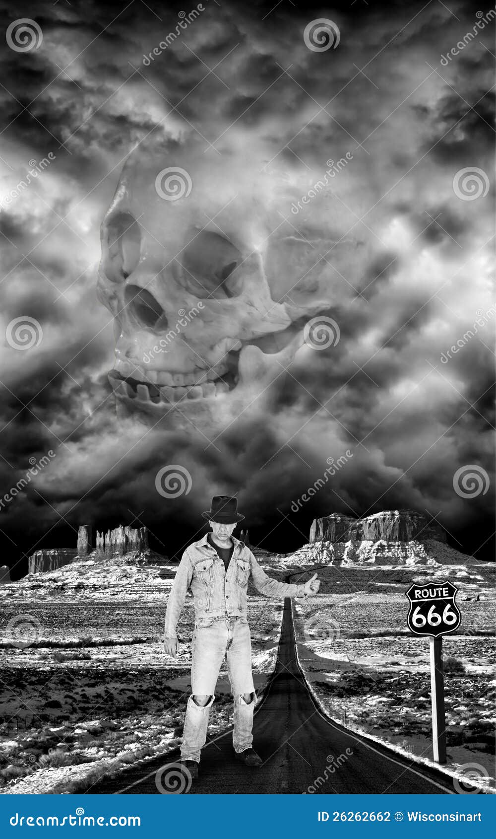 Man Hitchhiking on Highway To Hell Stock Photo - Image of sinning ...