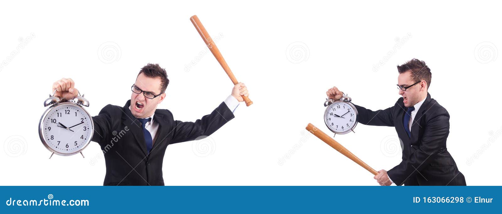 Man Hitting the Clock with Baseball Bat Isolated on the White Stock ...