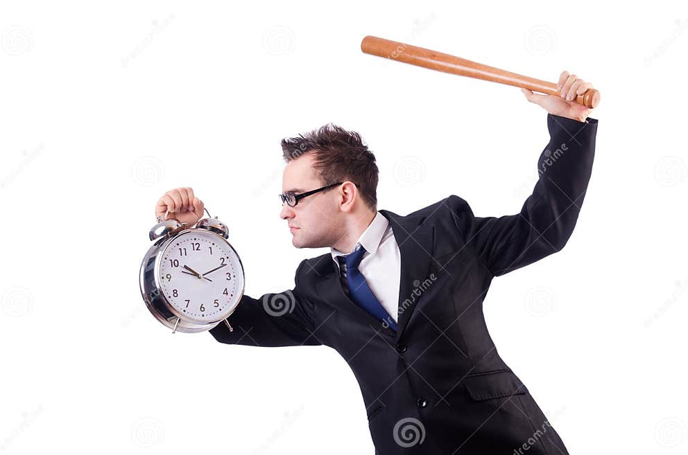 Man Hitting the Clock with Baseball Bat Isolated Stock Photo - Image of ...