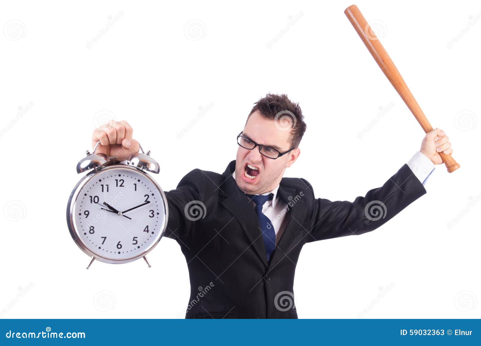 Man Hitting the Clock with Baseball Bat Isolated Stock Image - Image of ...