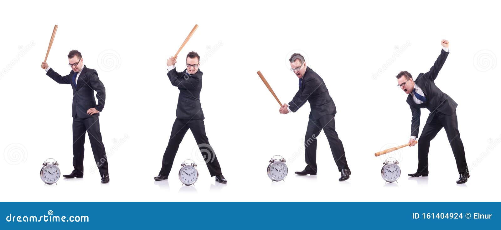 Man Hitting the Clock with Baseball Bat Isolated on the White Stock ...