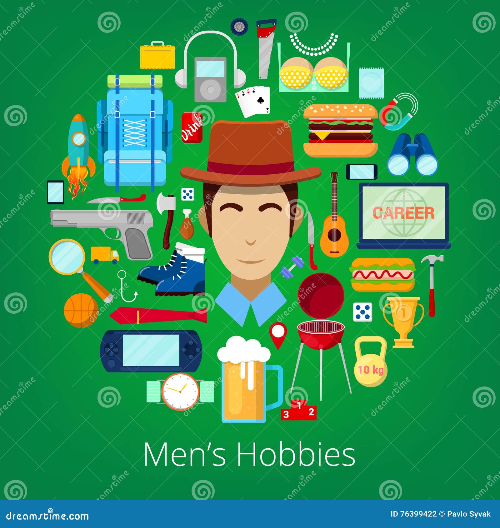 Man Hobby Icons Set with Elements of Mens Life Stock Vector ...