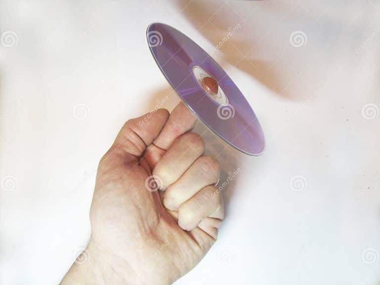 Man Hold on the Finger Compact Disk Isolated on the White Stock Photo ...