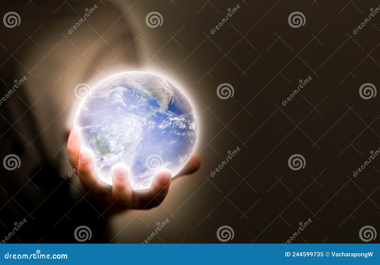 Man Hold Glowing World Globe in Dark Stock Image - Image of human, hope ...