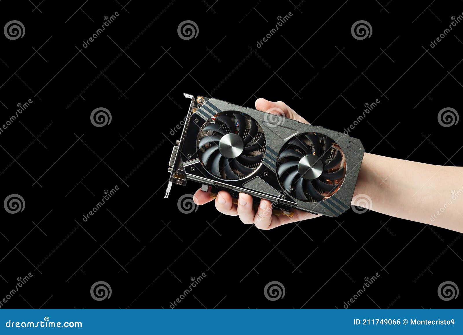 Man Hold Graphic Gpu Video Adapter on a Black Background. Hardware for ...