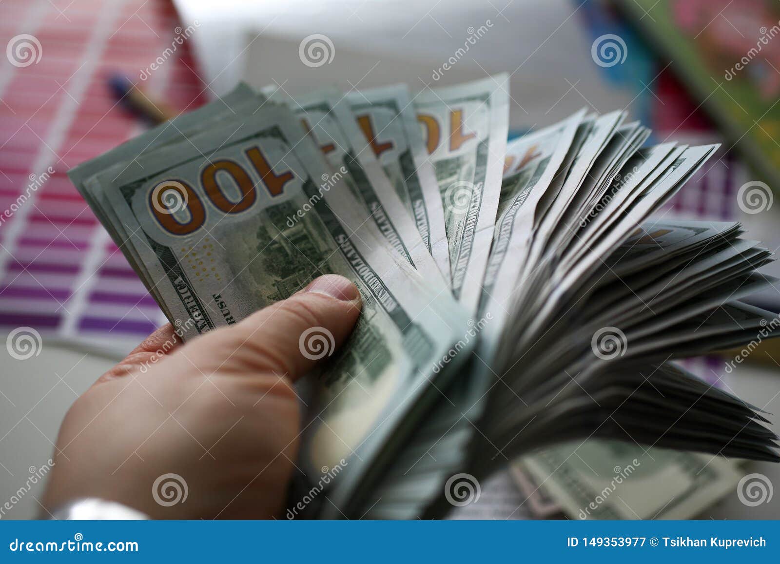 Man Hold in Hand Big Fat Pack of US Money Stock Image - Image of credit ...