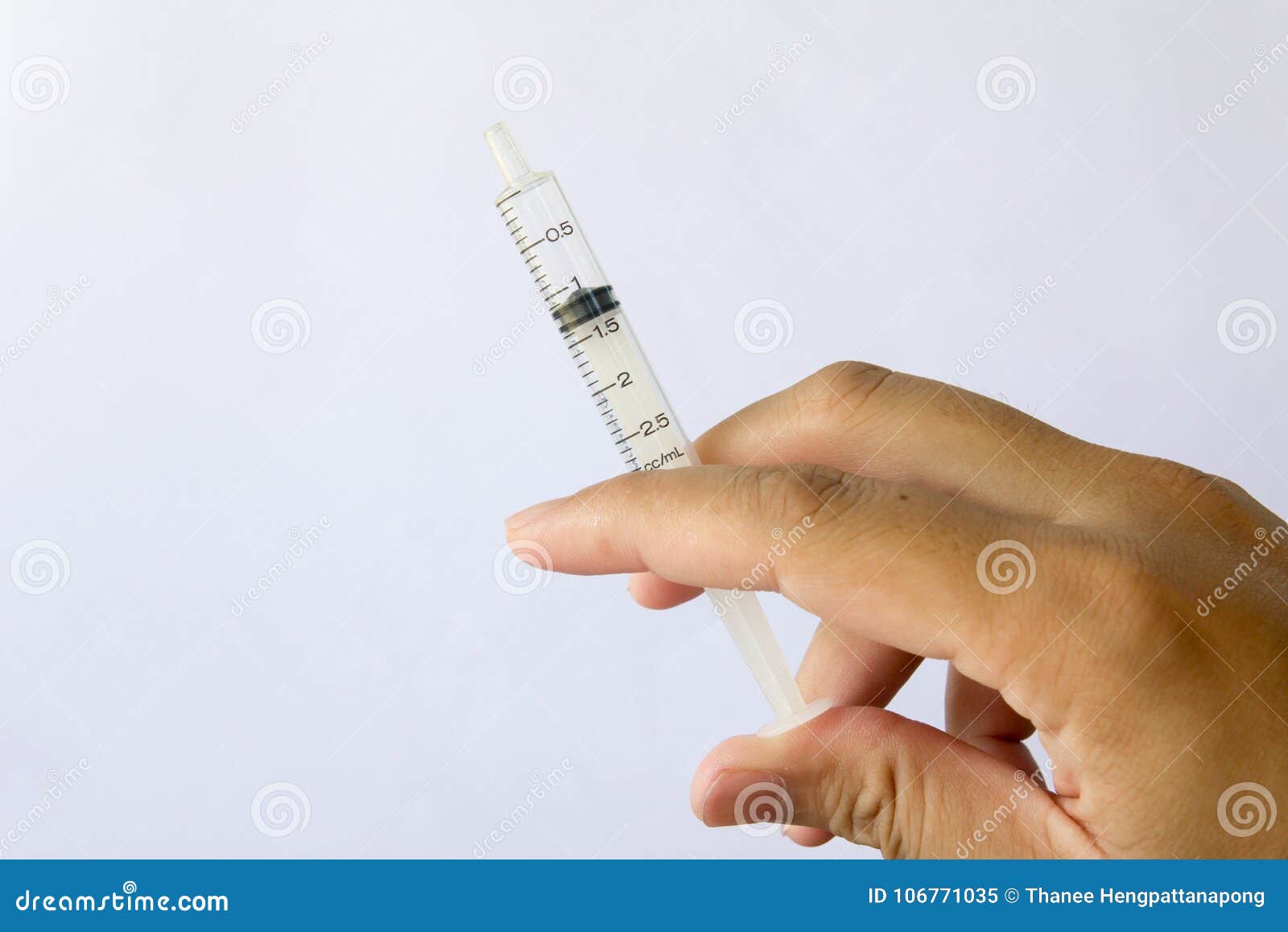 Man Hold the Syringe on White Background Stock Image - Image of holding ...