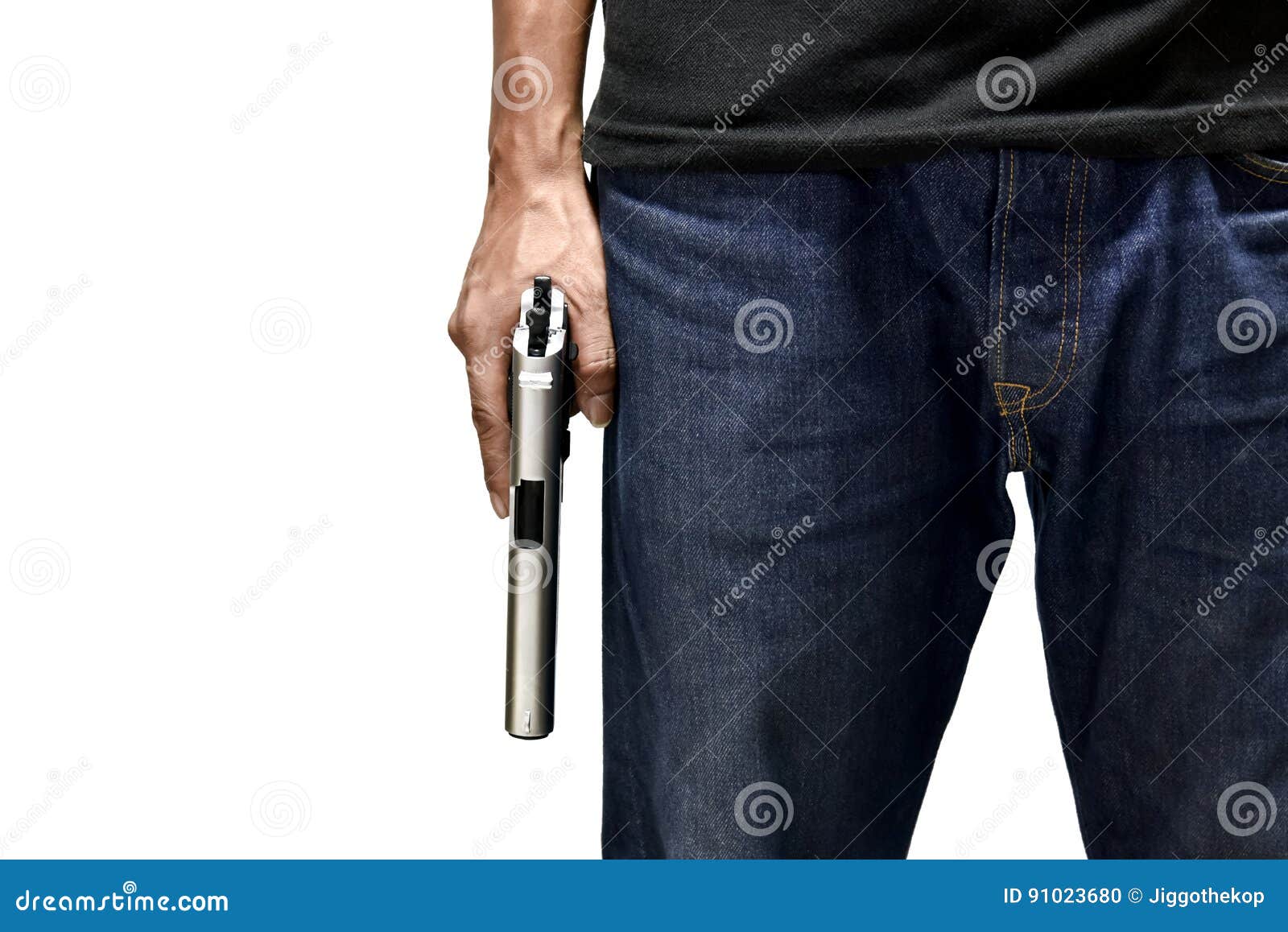 A Man Hold and Resting Firearm beside Body Stock Photo - Image of armed ...