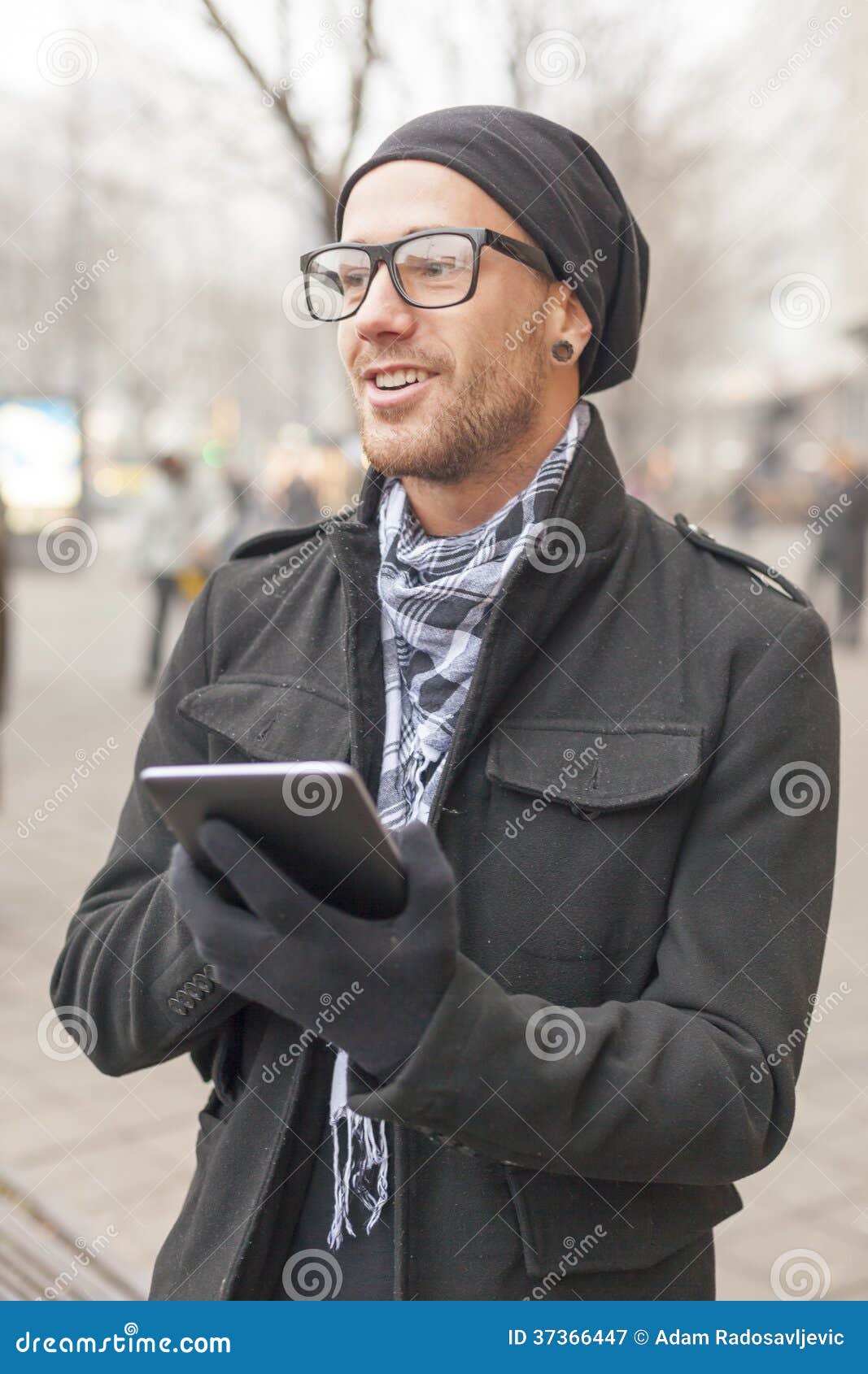 Man Holdin Ipad Tablet Computer on Street Stock Image - Image of gadget ...