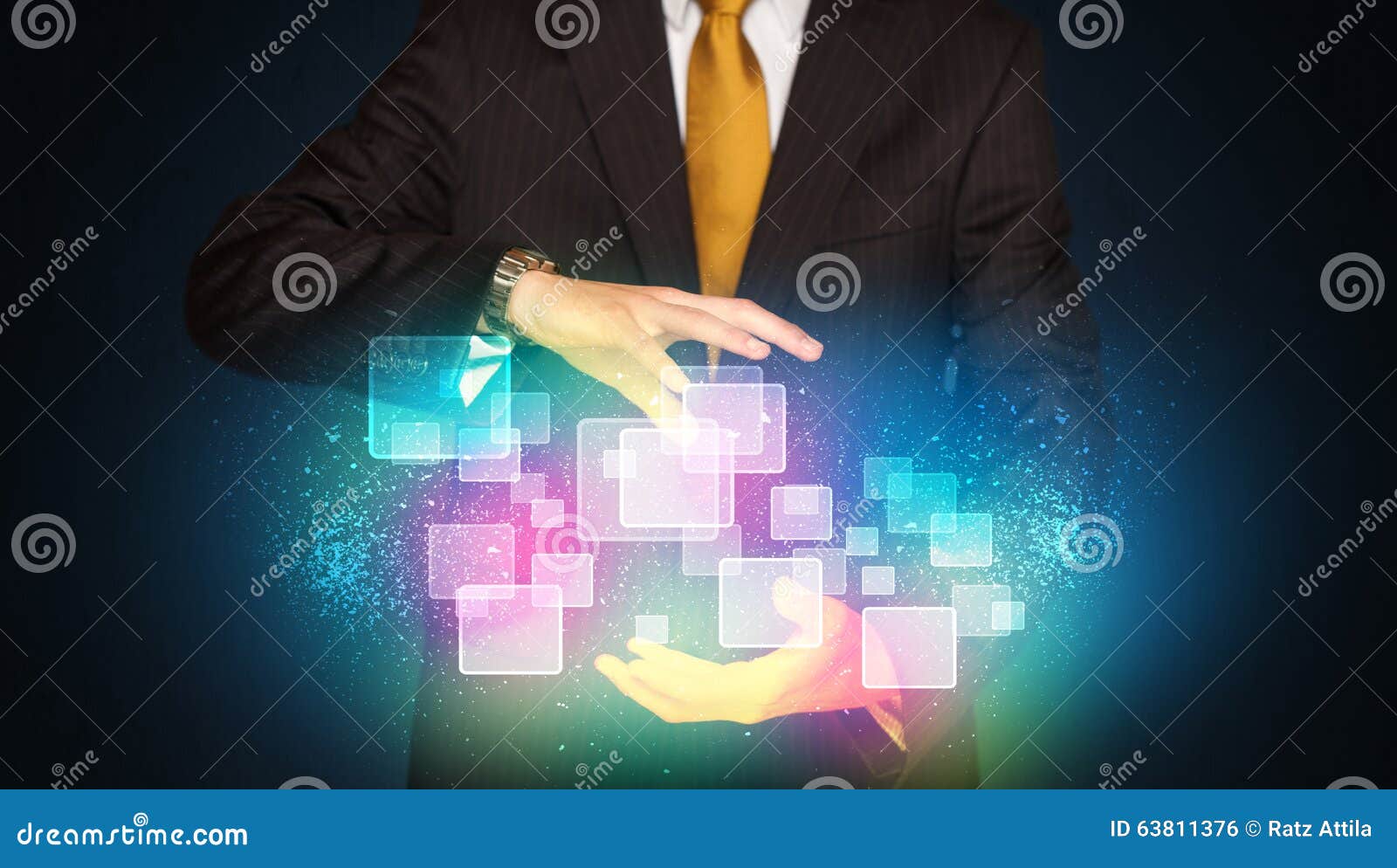 Man holding abstract icons stock photo. Image of innovation - 63811376