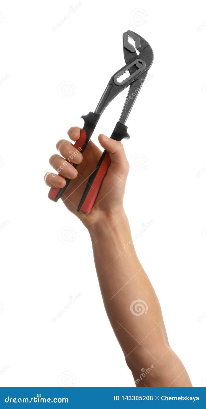 Man Holding Adjustable Pliers Isolated on White Stock Photo - Image of ...