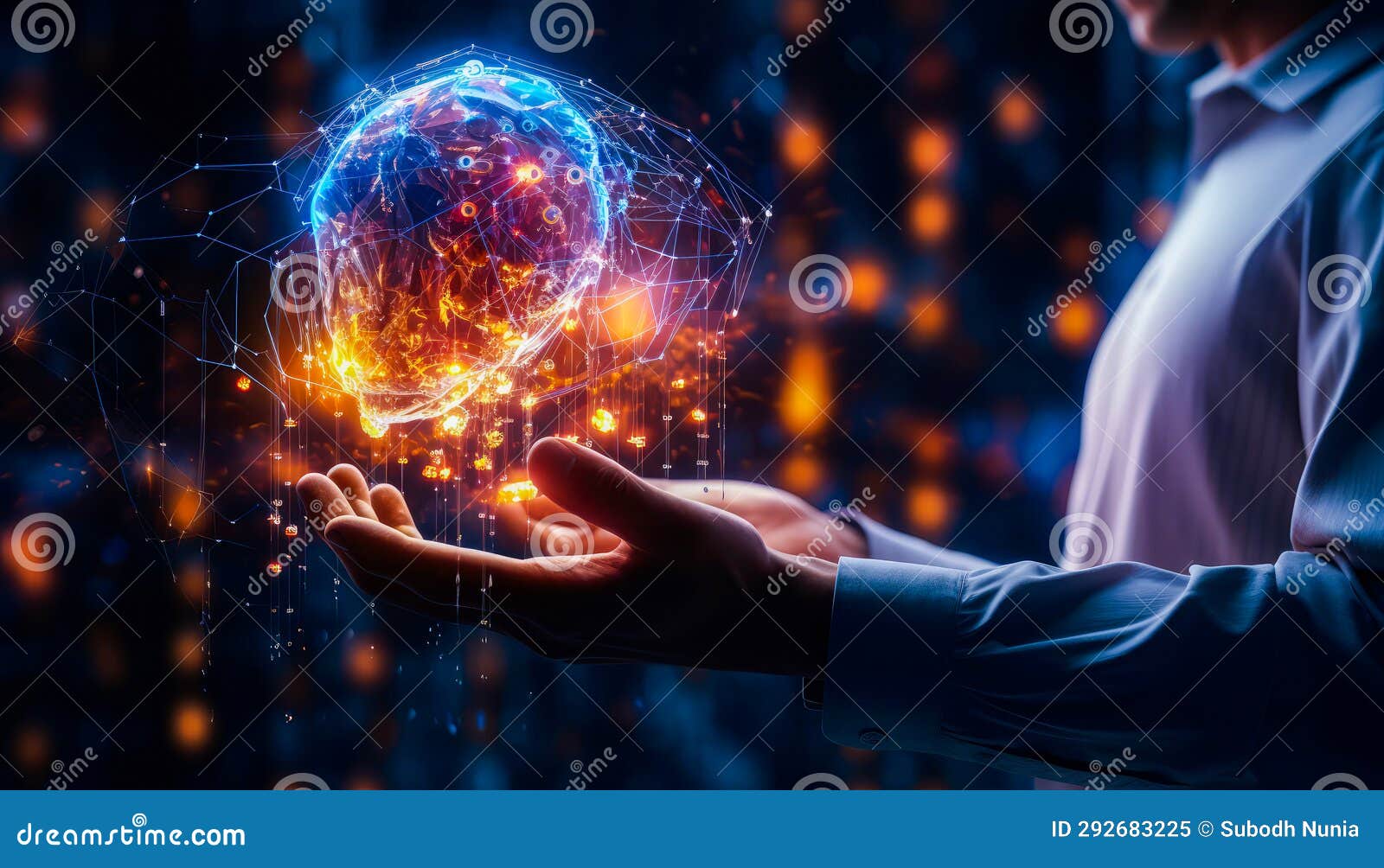 Man Holding an Ai Brain Talk To AI or Artificial Intelligence AI ...
