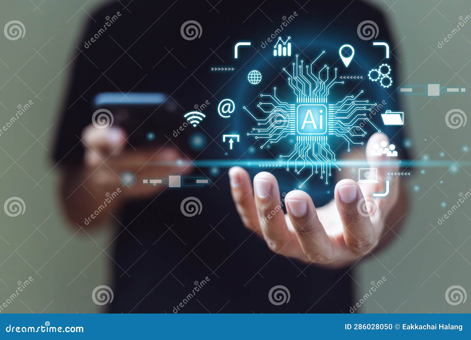 Man Holding AI Connection Network Data. Business Information ...