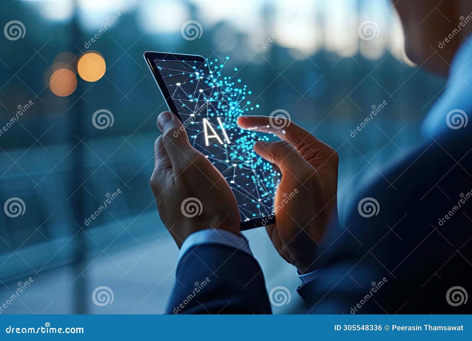 Man Holding AI Phone with Virtual Digital Chatbot, Robot Application ...