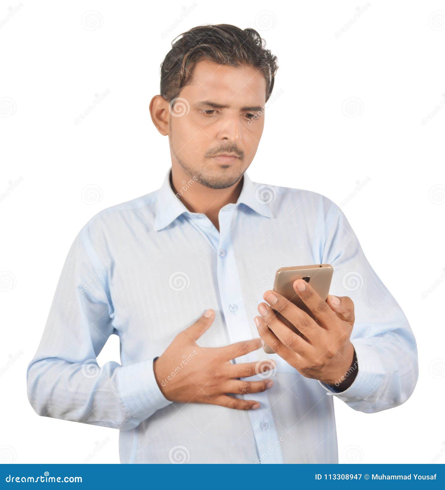 Man Holding Android Phone Professionally Isolated On White Background