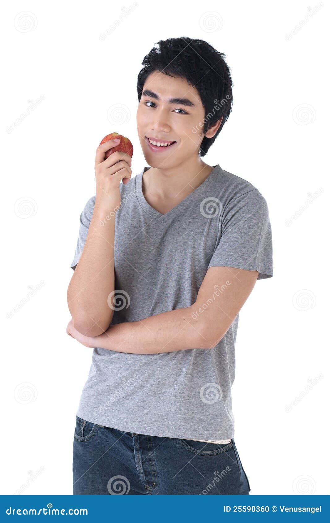 A Man Holding an Apple with Happily Stock Photo - Image of model, body ...