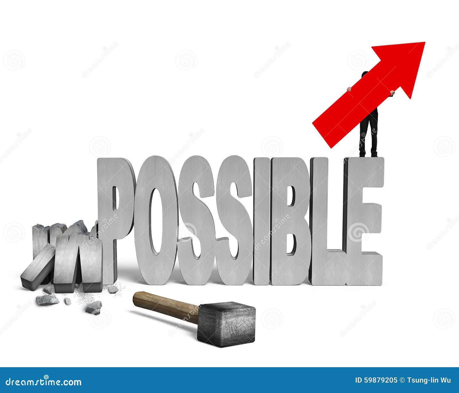 Man Holding Arrow Up Smashed Impossible Word with Sledgehammer Stock ...