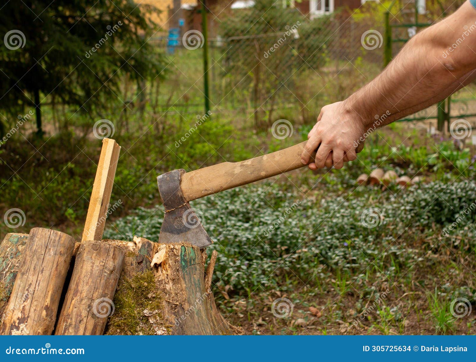 Man Holding Axe in Bare Hands Stock Photo - Image of cuntryside ...