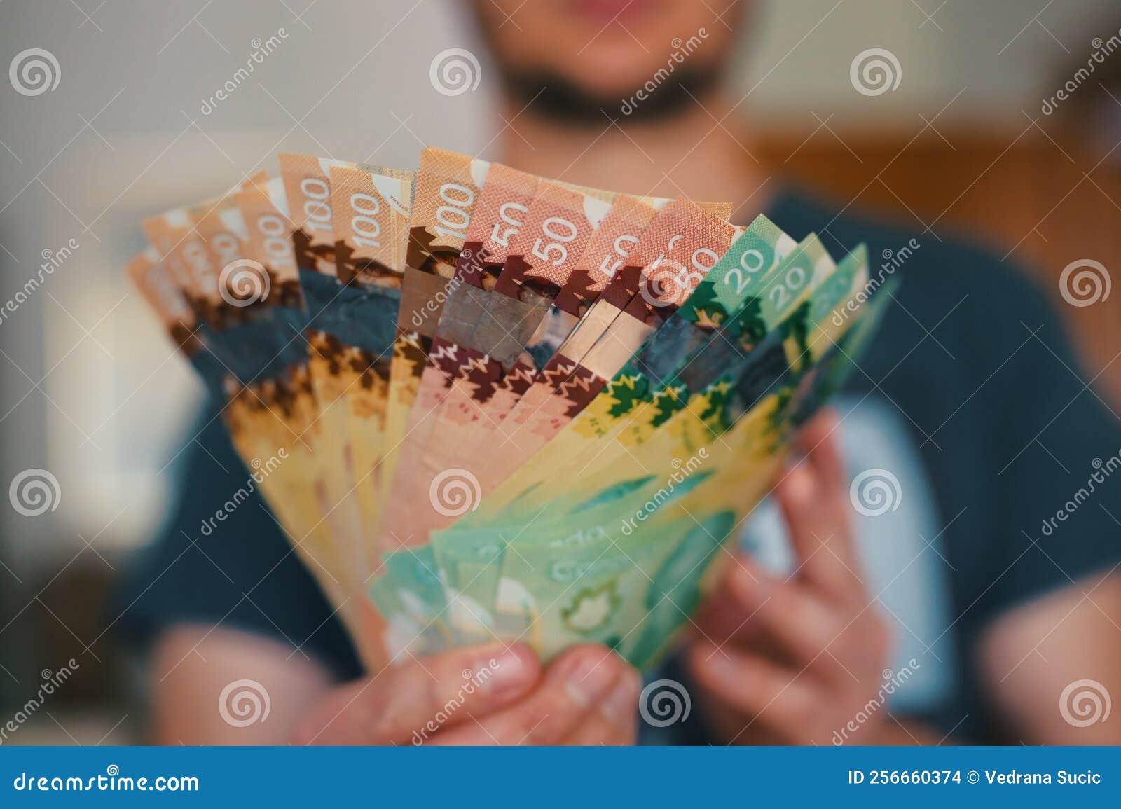 Banknotes Of Canadian Currency: Dollar And North American Currency: US ...