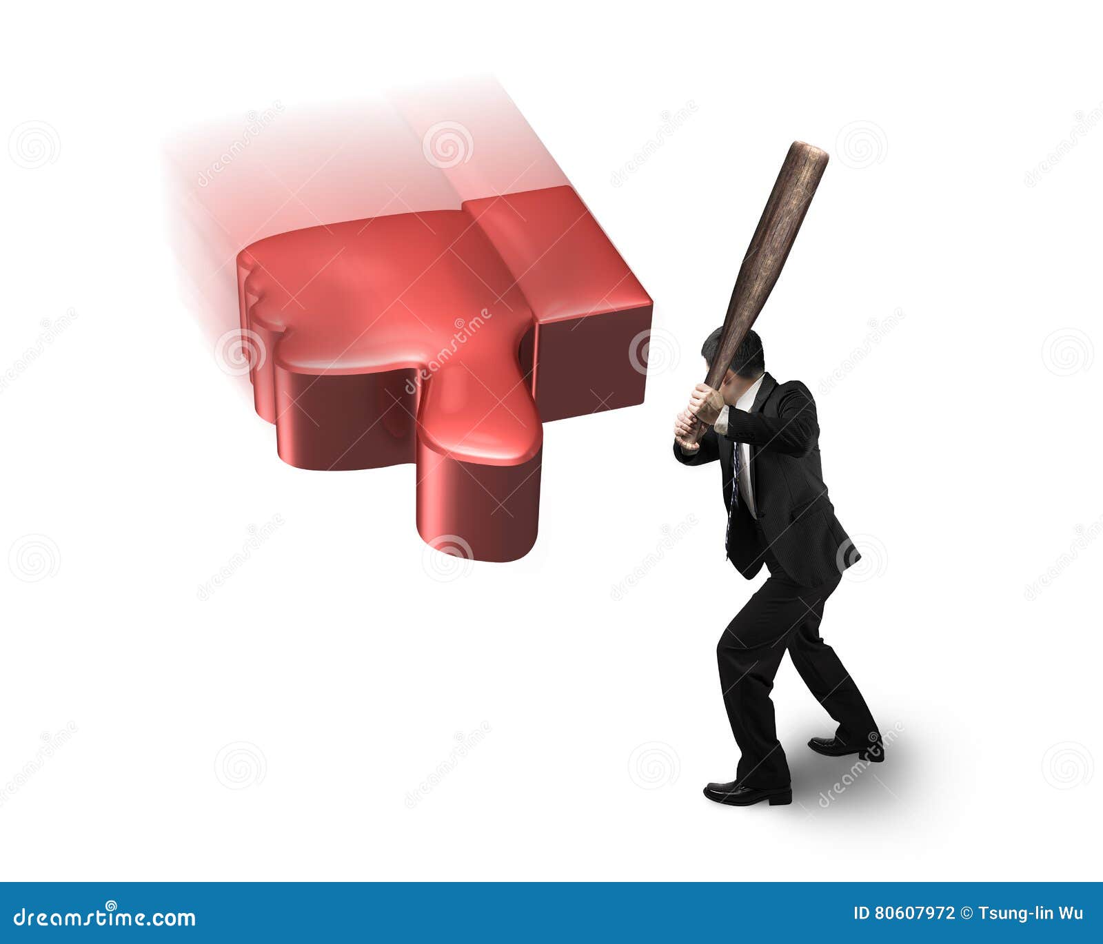 Man Holding Baseball Bat Against Red 3D Thumb Down Stock Photo - Image ...