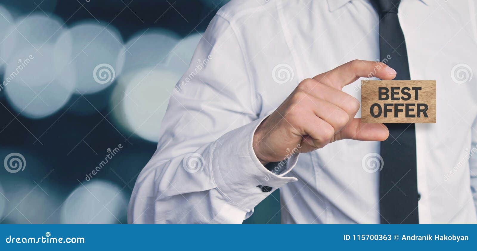 Man Holding Best Offer Text on a Wood Cube. Stock Image - Image of ...