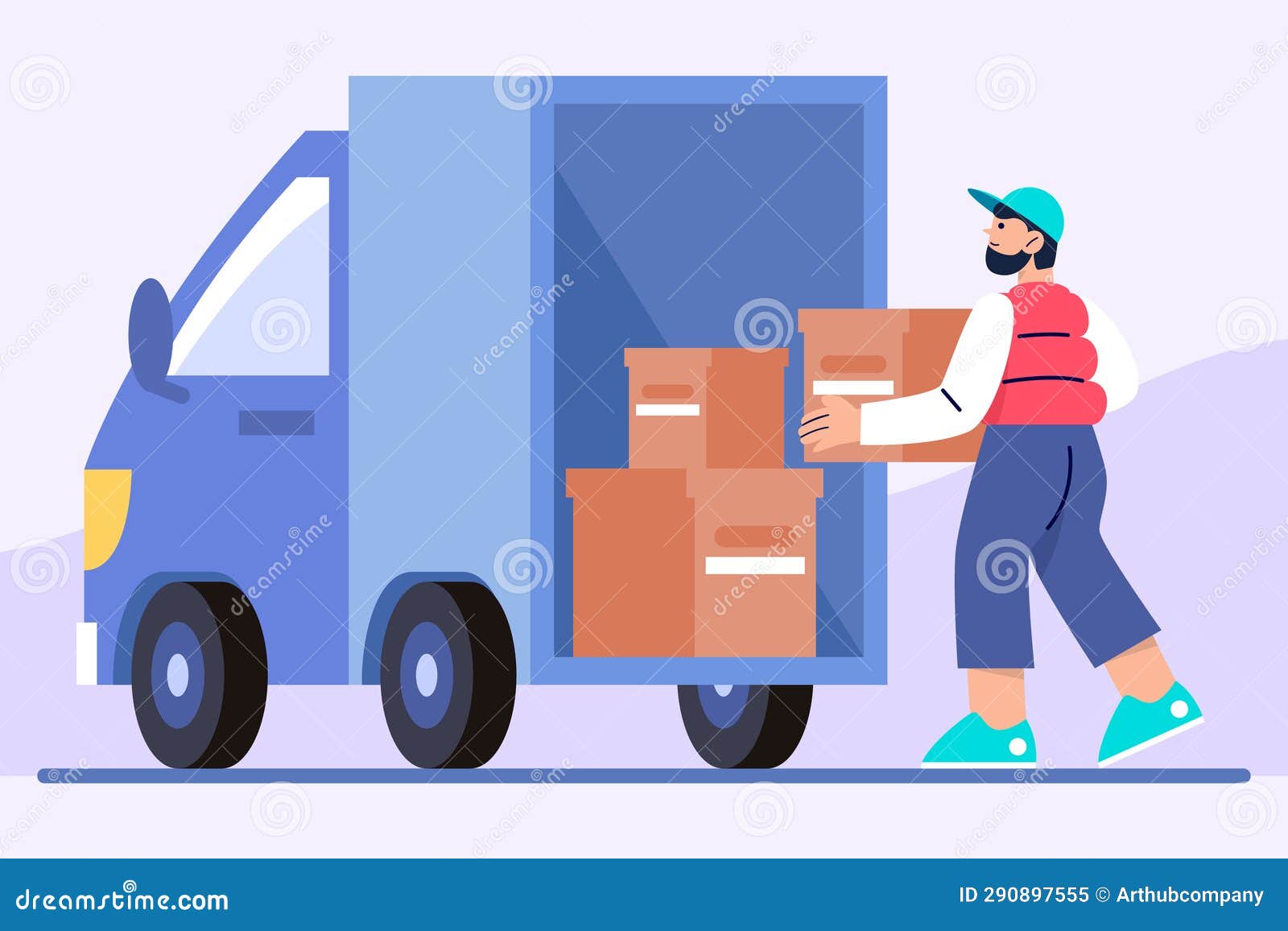 Man Holding Big Box and Loading Parcels into Truck. Worker Helping ...