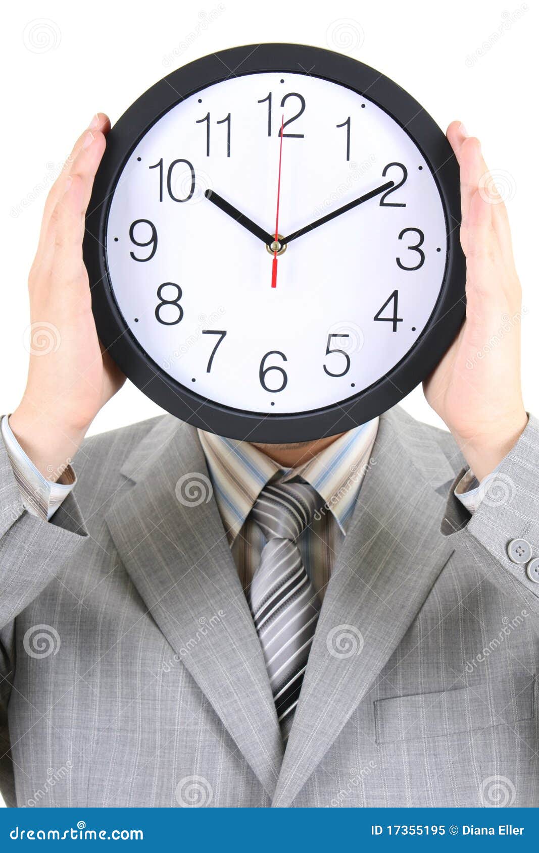Man Holding Big Clock Covering His Face Stock Image - Image of grey ...