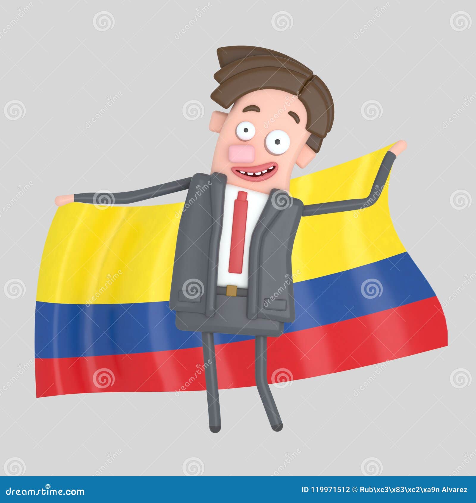 Man Holding a Big Flag of Colombia. 3D Illustration. Stock Illustration ...