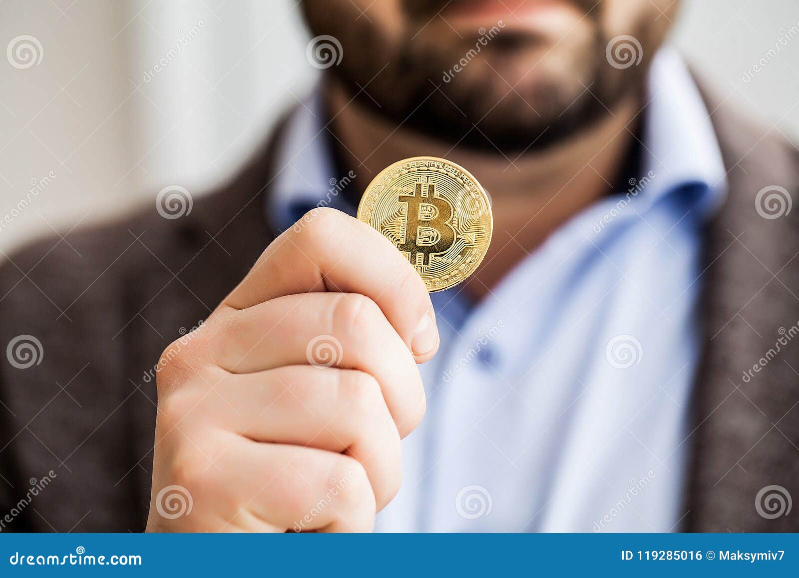 The Man is Holding Bitcoins in His Office Stock Photo - Image of ...
